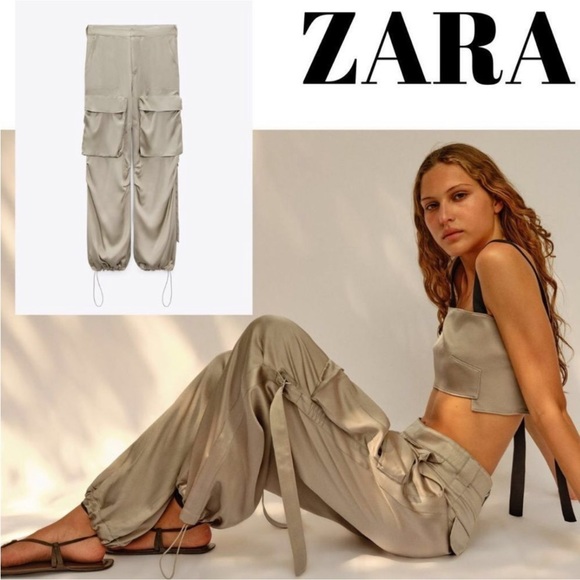 Zara | Pants & Jumpsuits | Nwt Zara Satin Effect Cargo Pants | Poshmark
